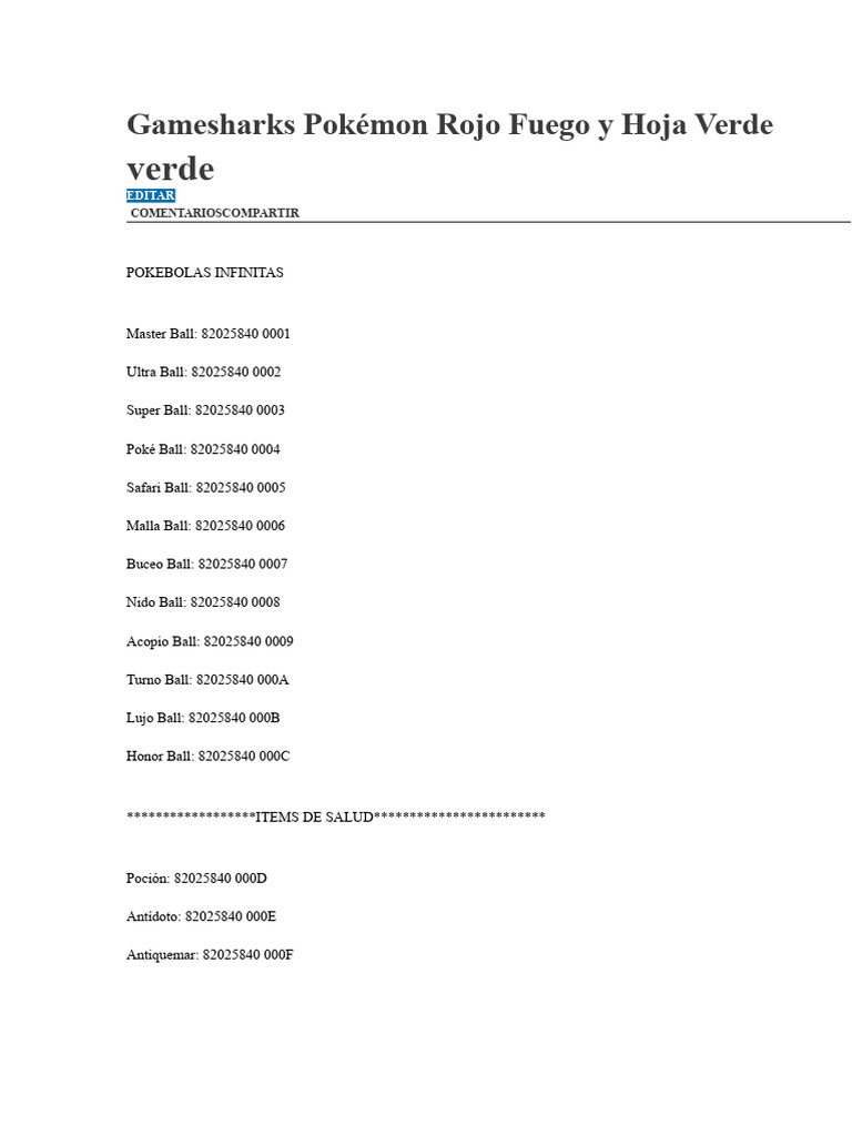 Gamesharks Pokémon Fuego Rojo y Hoja Verde | PDF | Relámpago