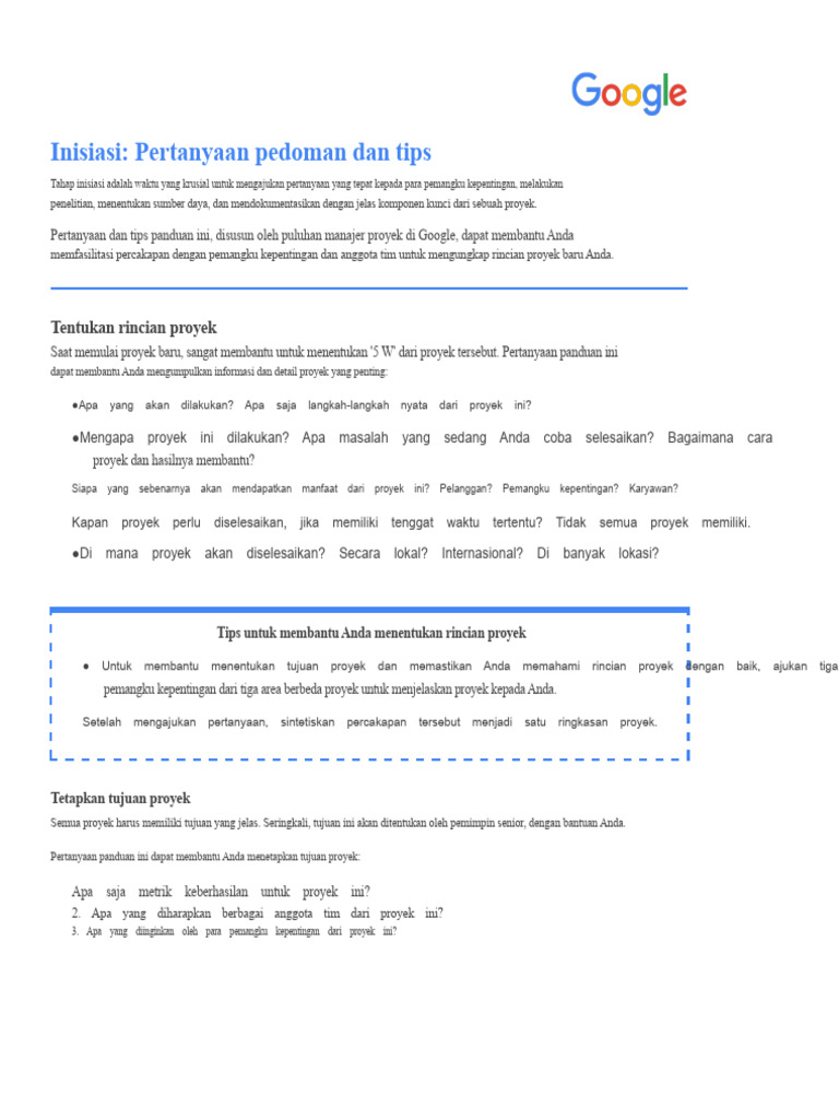 Inisiasi - Pertanyaan Panduan Dan Tips | PDF