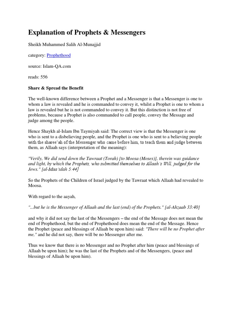 Prophet Hood and Its Relevance To The Muslim Life. | PDF | Prophets And ...