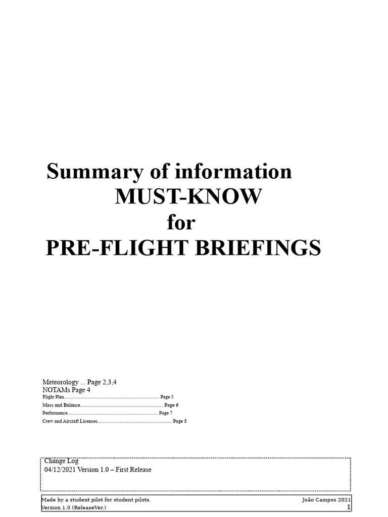 Summary of Information For Flight Planning and Briefing. | PDF | Wound ...