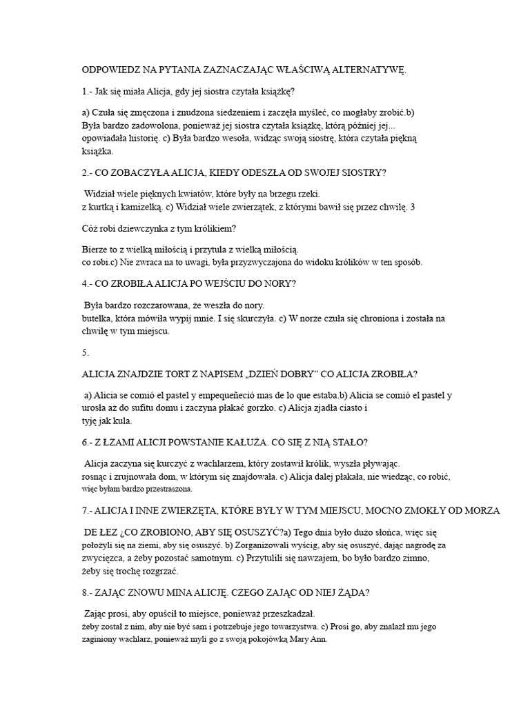 Test Alicji W Krainie Czarów | PDF