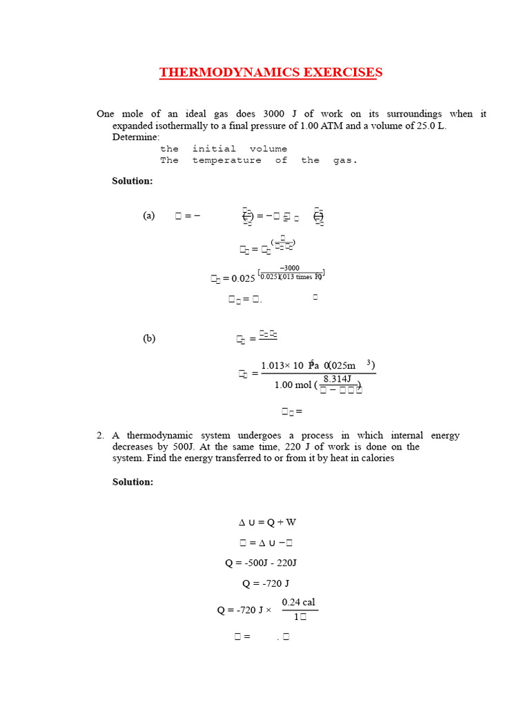 THERMODYNAMICS EXERCISES.docx | PDF | Physical Quantities | Continuum Mechanics