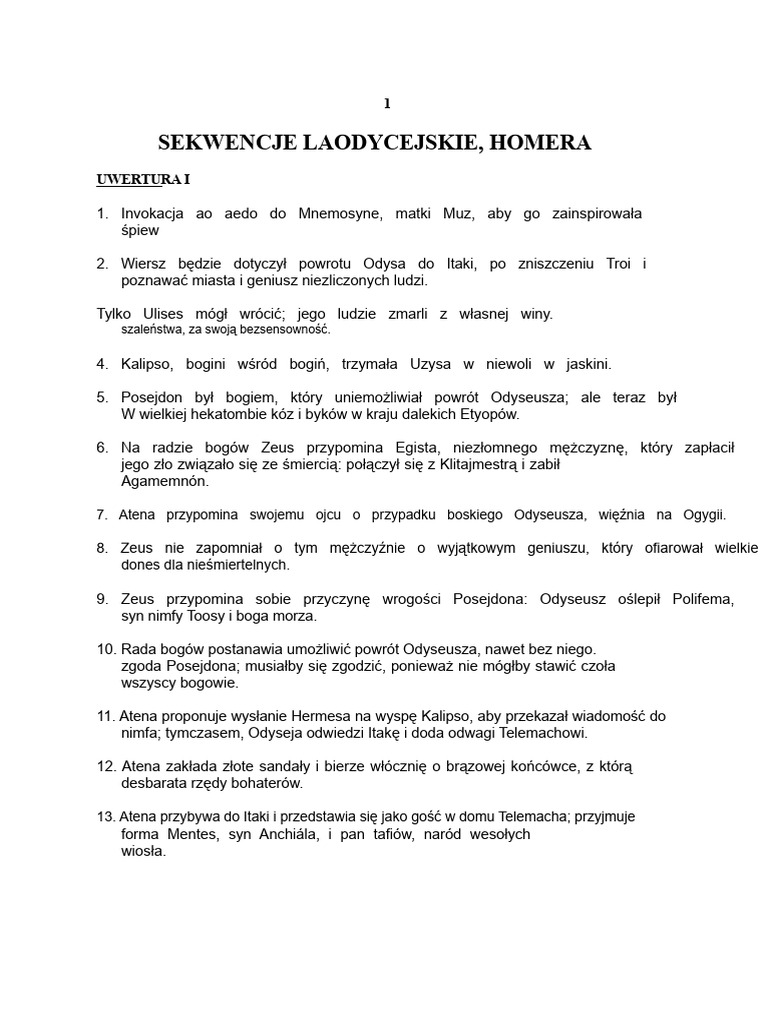 Sekwencje Odysei, Homera. | PDF