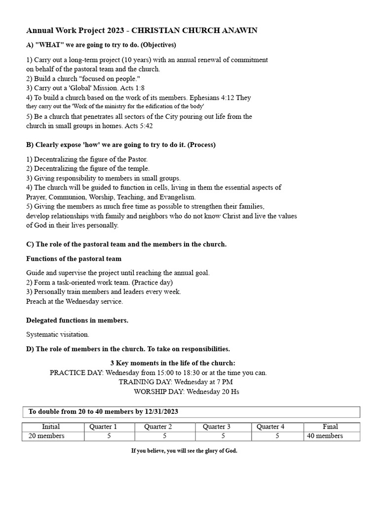 Annual Work Project 2023 - Anawin Christian Church - Example | PDF