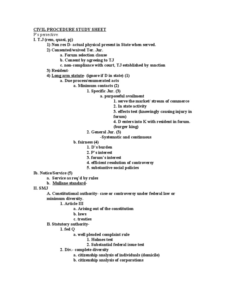 Civ Pro Study Sheet | PDF