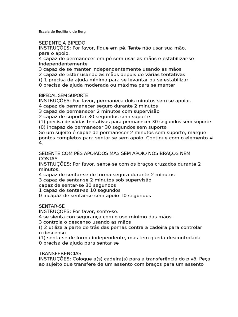 Escala de Equilíbrio de Berg | PDF | Pé (unidade de medida) | Bipedalismo