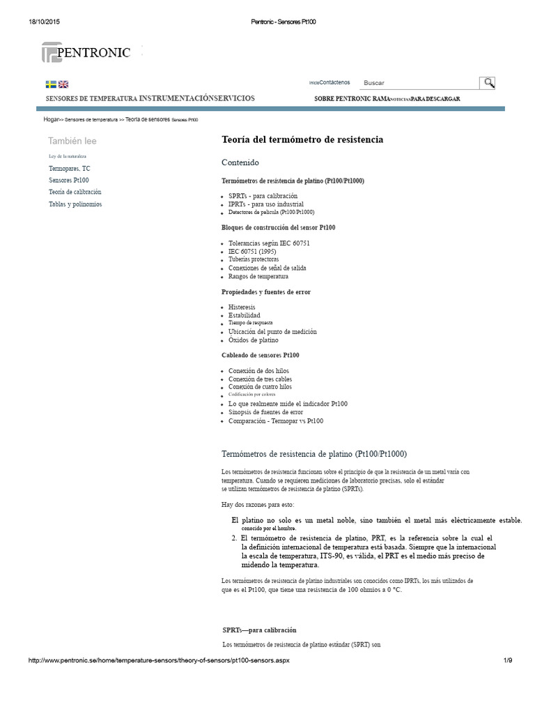 Pentronic - Sensores Pt100 | PDF | Resistor | Sensor