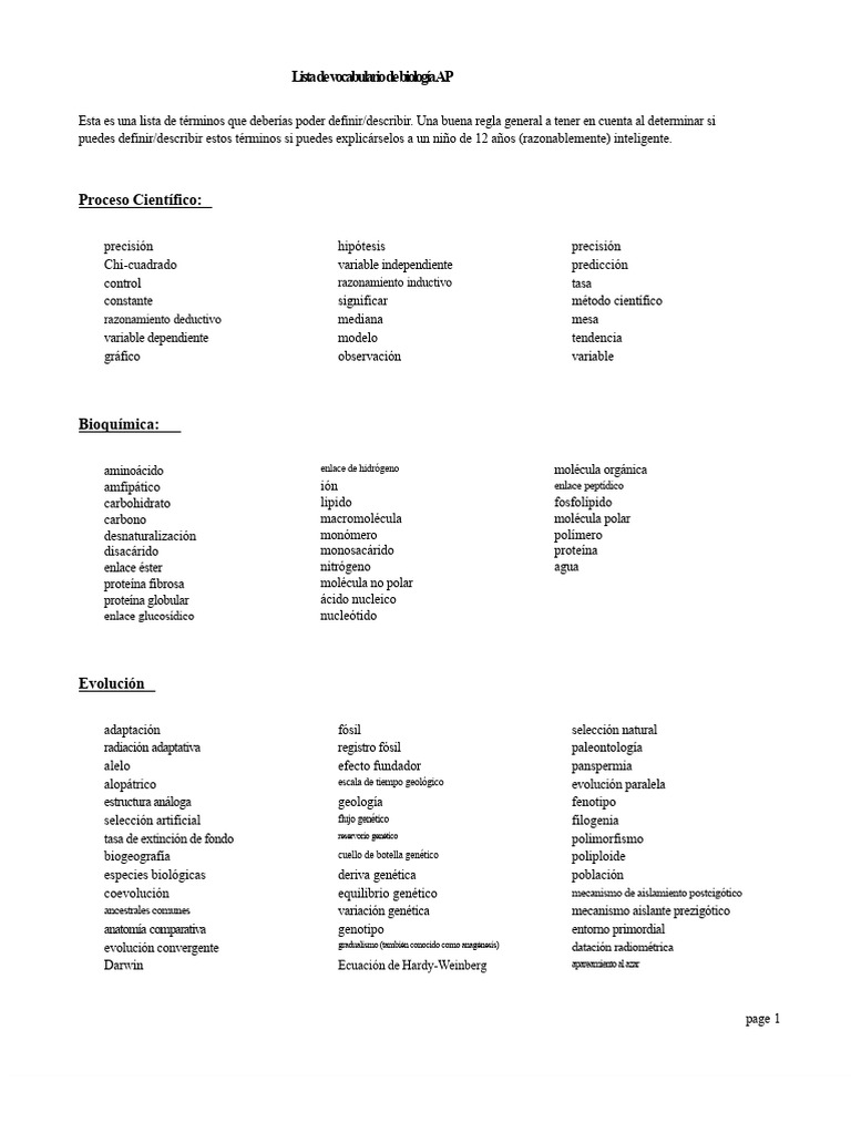 Vocabulario Esencial de Biología AP | PDF | Evolución | Adn