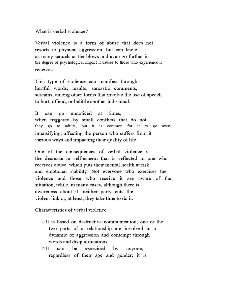 What is verbal violence? | PDF | Violence | Psychology