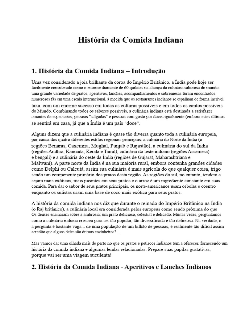 História da Comida Indiana | PDF | Xadrez | Batata
