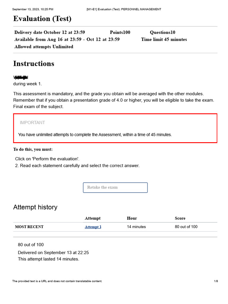 (M1-E1) Evaluation (Test) - HUMAN RESOURCES MANAGEMENT2 | PDF ...