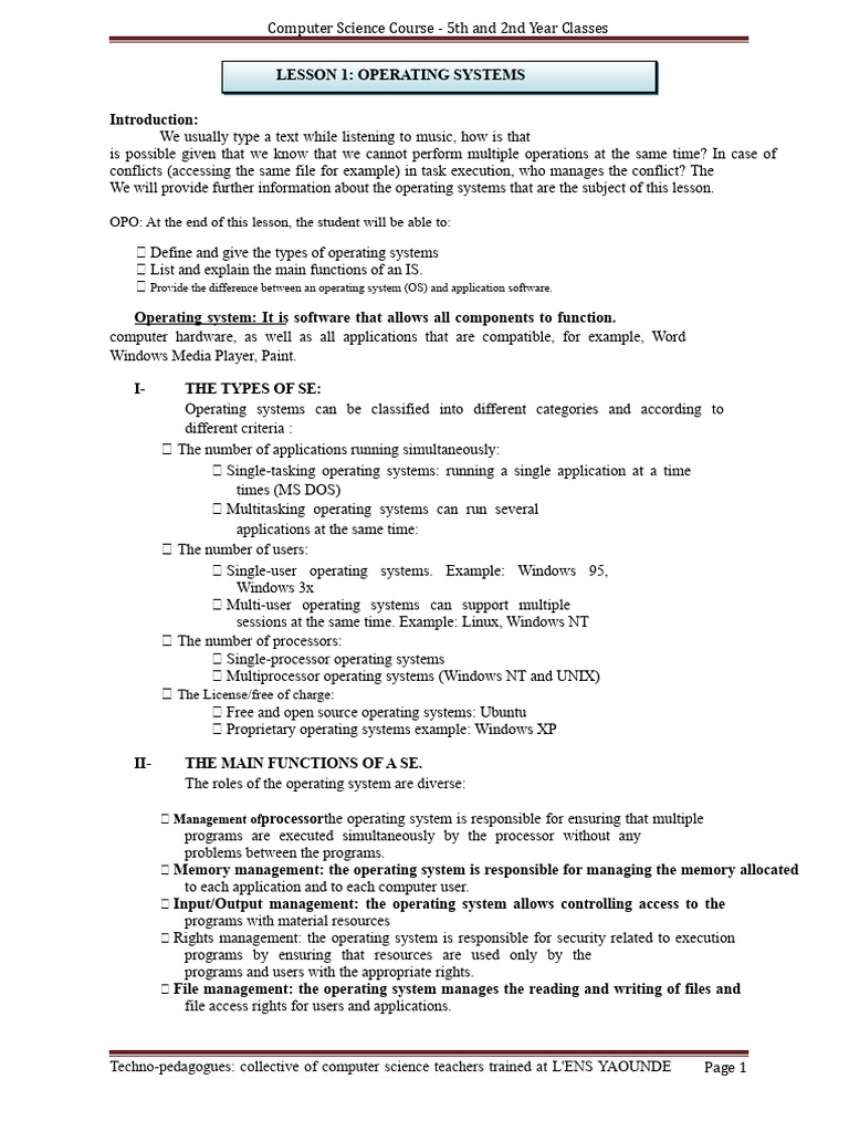 lesson_1_the_operating_systems | PDF | Operating System | Microsoft Windows