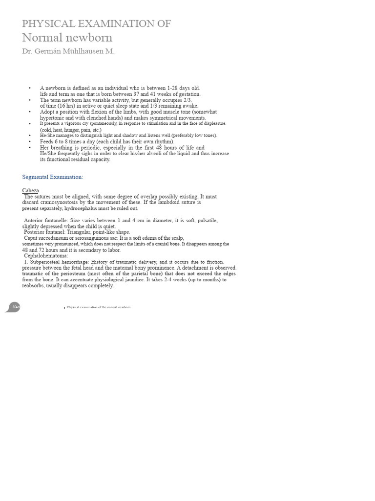 Normal Newborn Physical Exam | PDF
