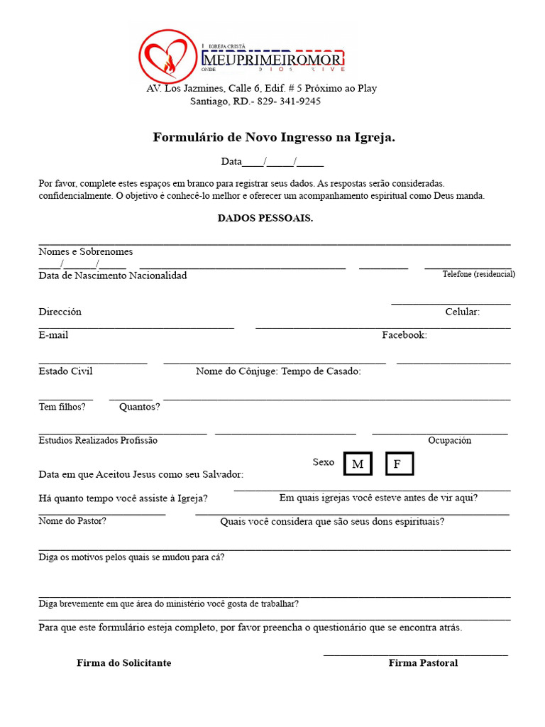 Formulário de SOLICITAÇÃO de Novo Ingresso | PDF | Batismo | Teologia