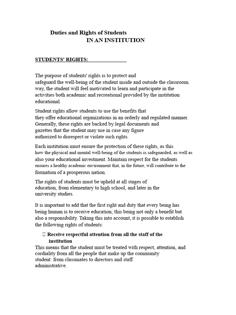 Student Rights and Responsibilities Guide | PDF | Teachers | Toleration