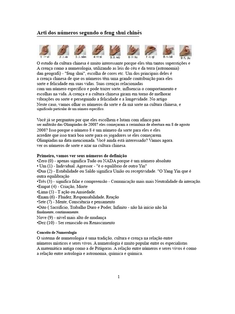 Números da Sorte e Azar no Feng Shui | PDF | Sorte