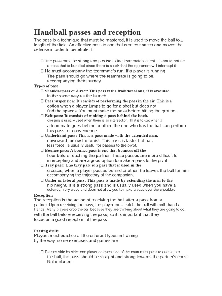 Types of Passes and Reception in Handball | PDF | Forward (Association ...