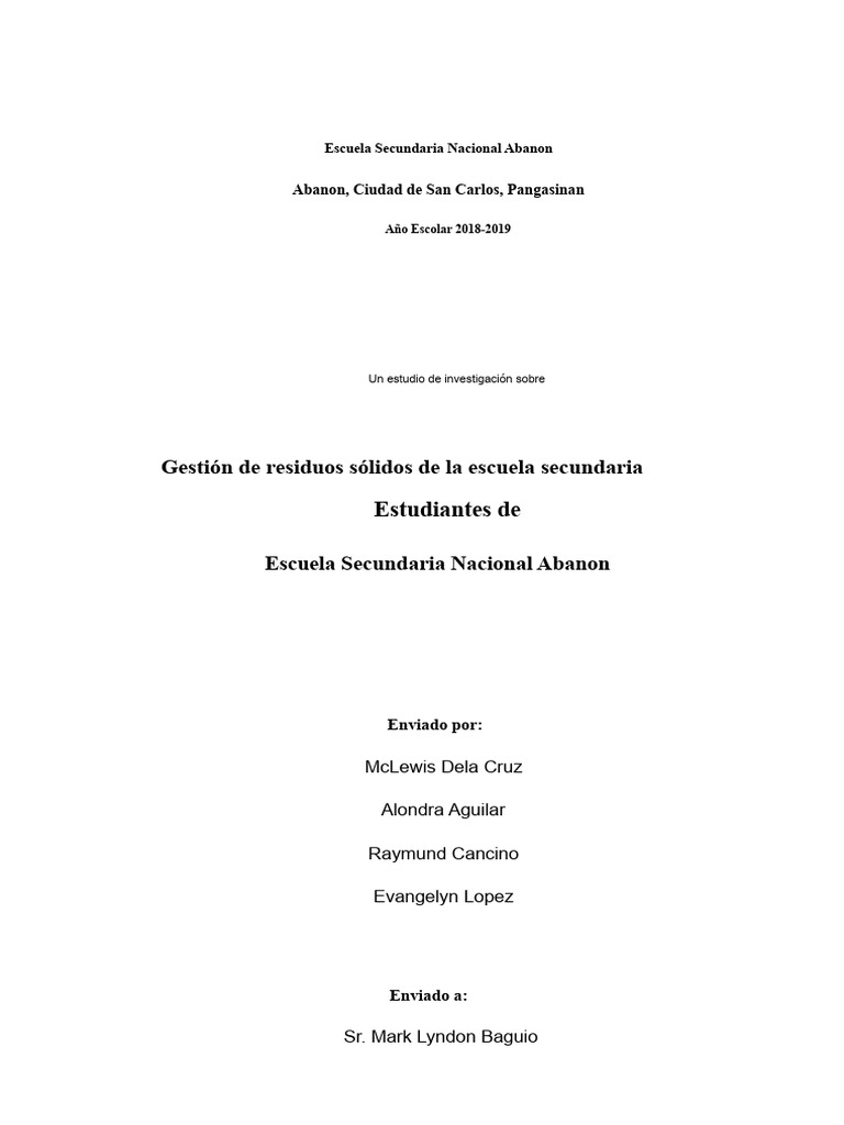 Gestión de Residuos en Escuela Abanon | PDF | Residuos | Gestión de ...