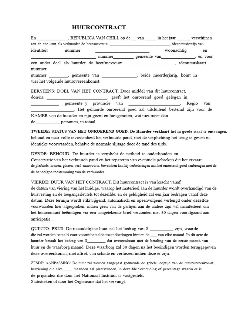 Huurovereenkomst Type Met Verbod Op Onderverhuur | PDF