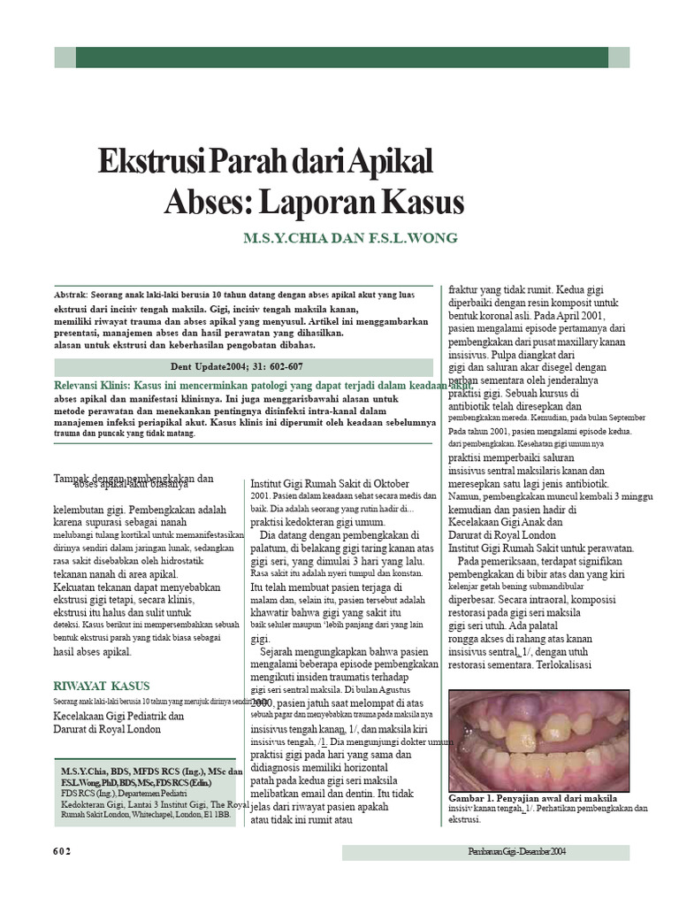 Ekstrusi Parah Dari Abses Apikal - Laporan Kasus | PDF