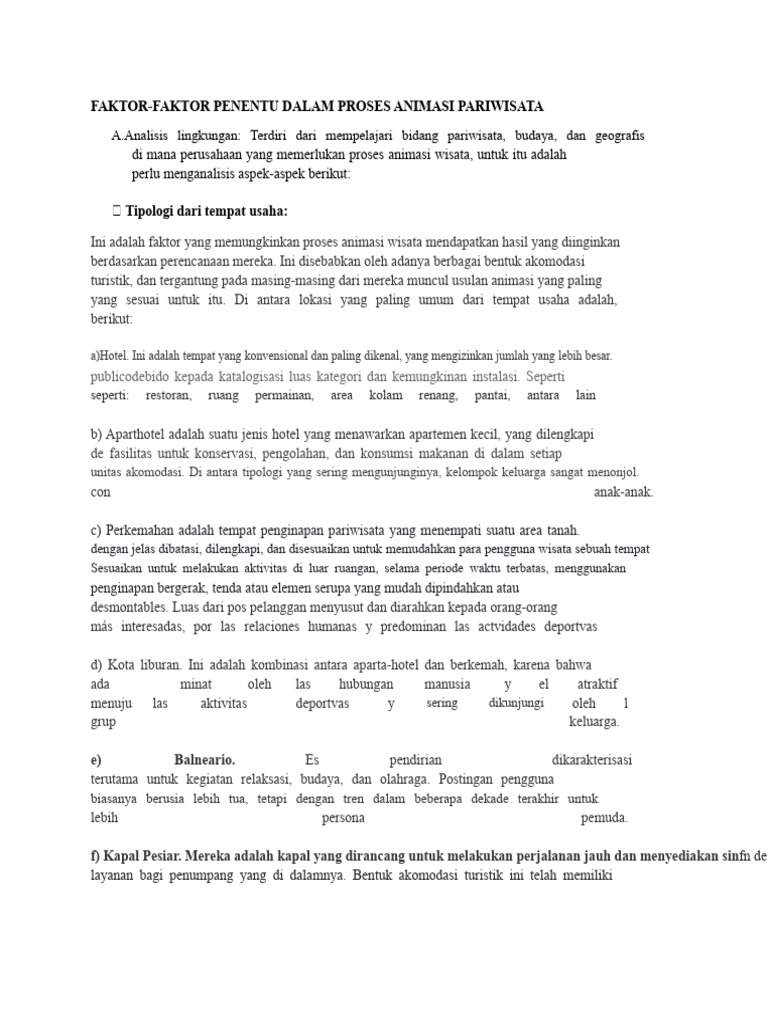 FAKTOR-FAKTOR YANG MENENTUKAN DALAM PROSES ANIMASI PARIWISATA. | PDF