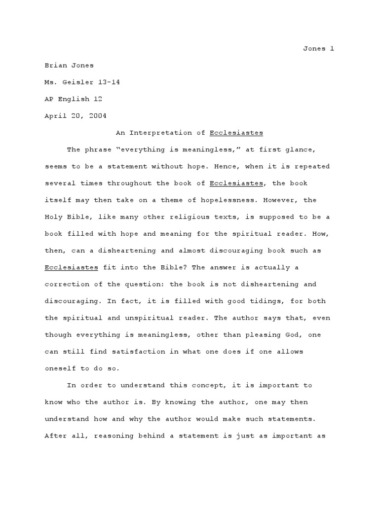 An Interpretation of Ecclesiastes | PDF | Ecclesiastes | Solomons