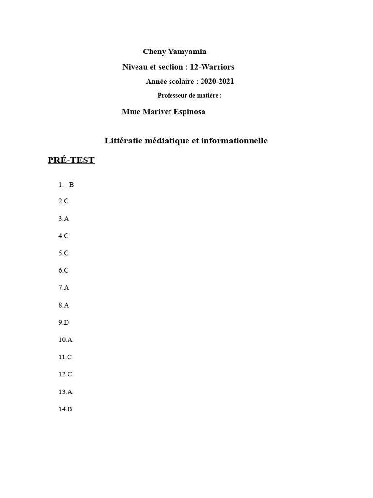 Réponses Sur La Littératie Médiatique Et Informationnelle | PDF ...