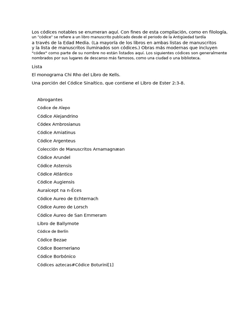 Lista de Códices | PDF