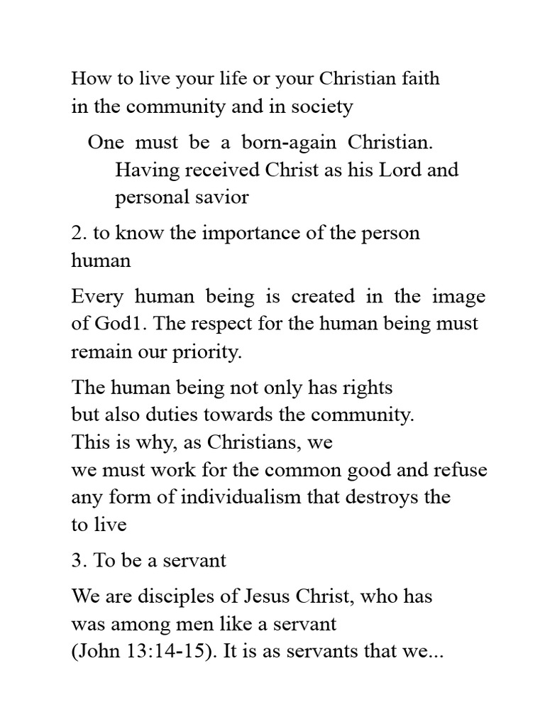 How To Live One's Life or Christian Faith in The Community and in ...