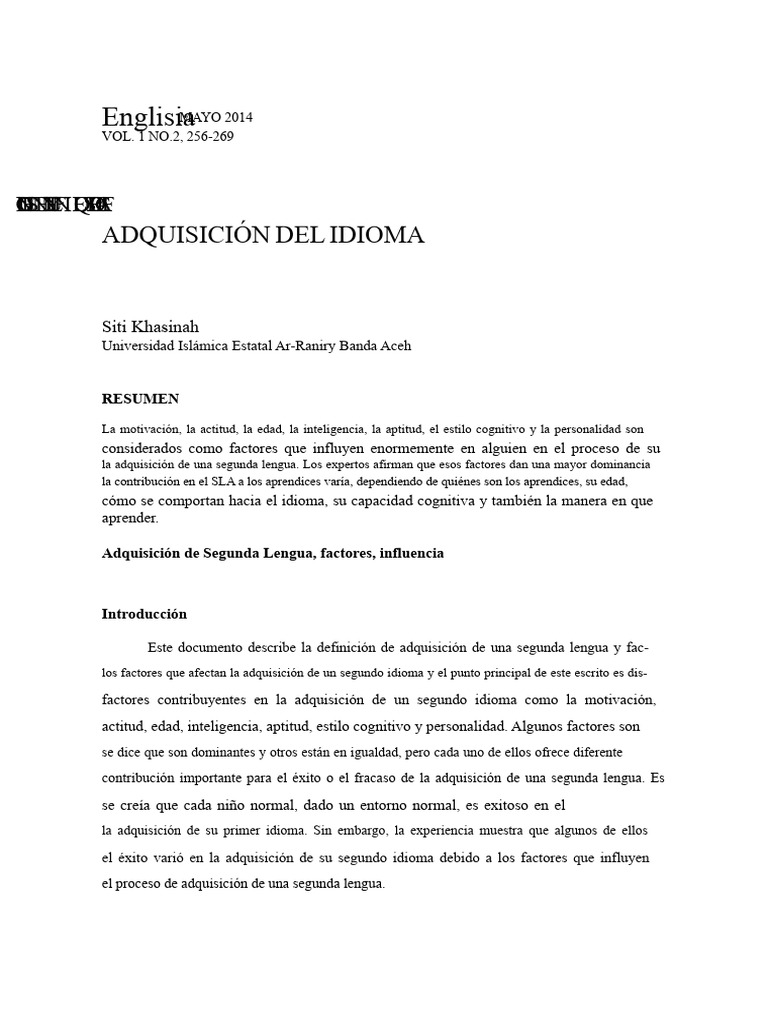 Factores Clave en la Adquisición de L2 | PDF | Adquisicion de una ...