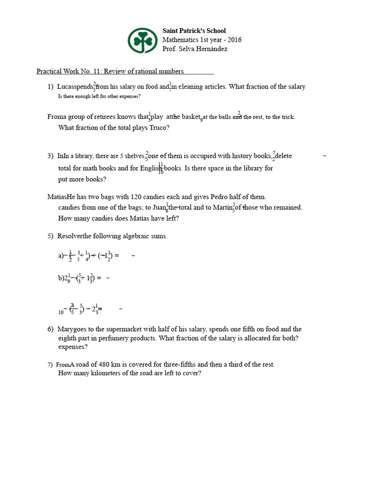 Rational Numbers Review for 1st Year Math | PDF | Mathematics | Algebra