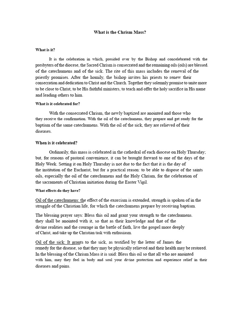 Understanding the Chrism Mass | PDF | Eucharist | Confirmation