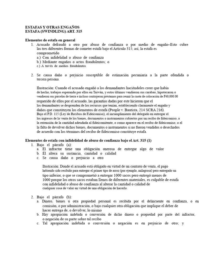 Elementos de Estafa según el Art. 315 | PDF | Cheque | Propiedad
