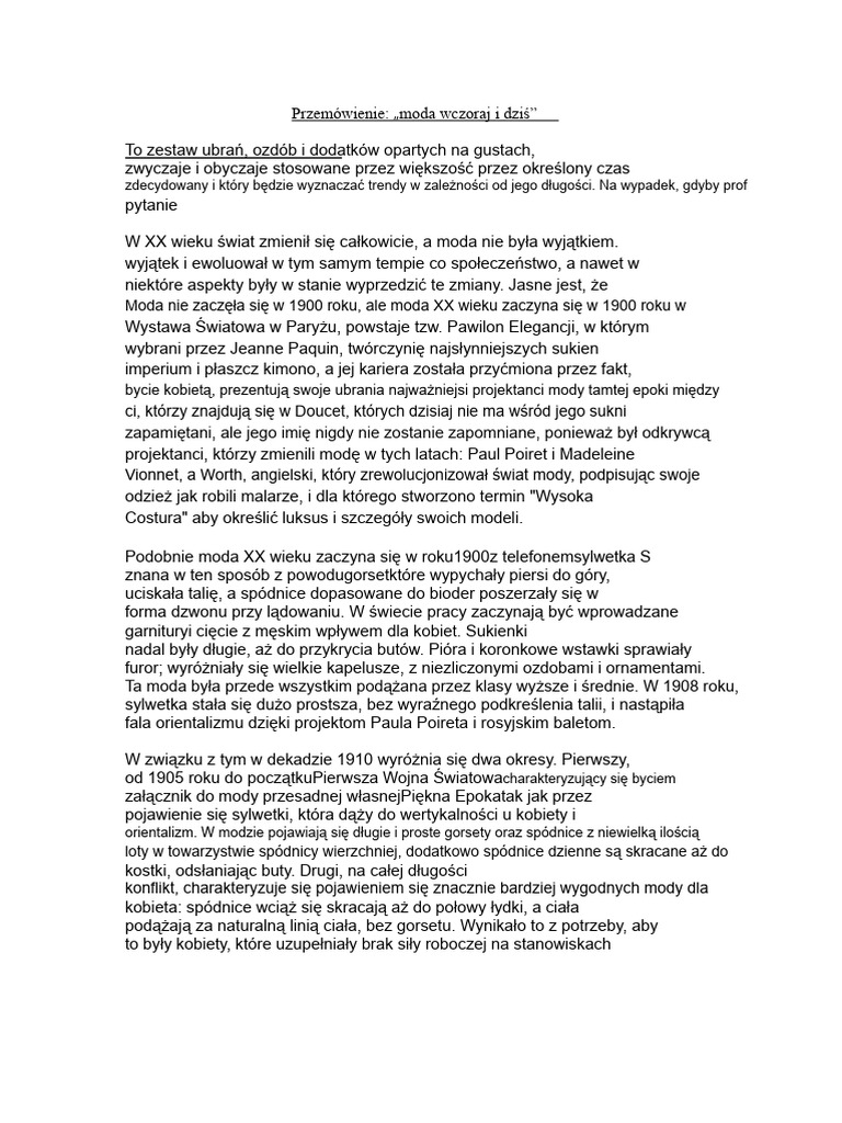 Mowa Moda Wczoraj I Dziś | PDF