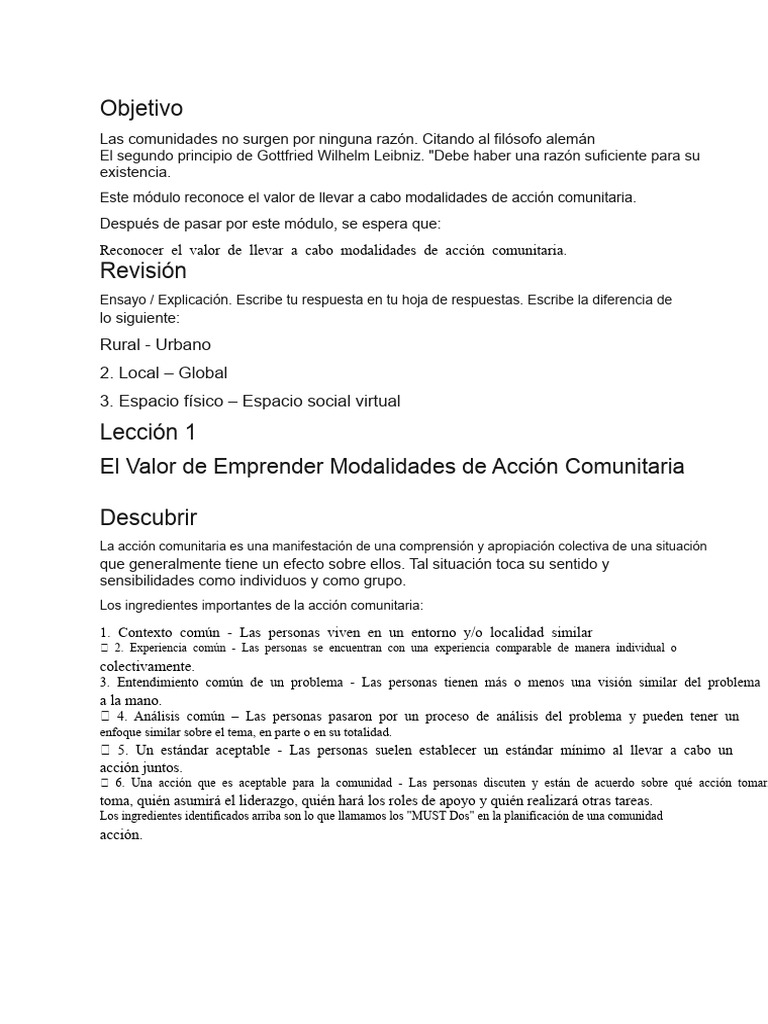 Módulo 5 Reconocer El Valor de Llevar A Cabo Modalidades de Acción Comunitaria | PDF ...