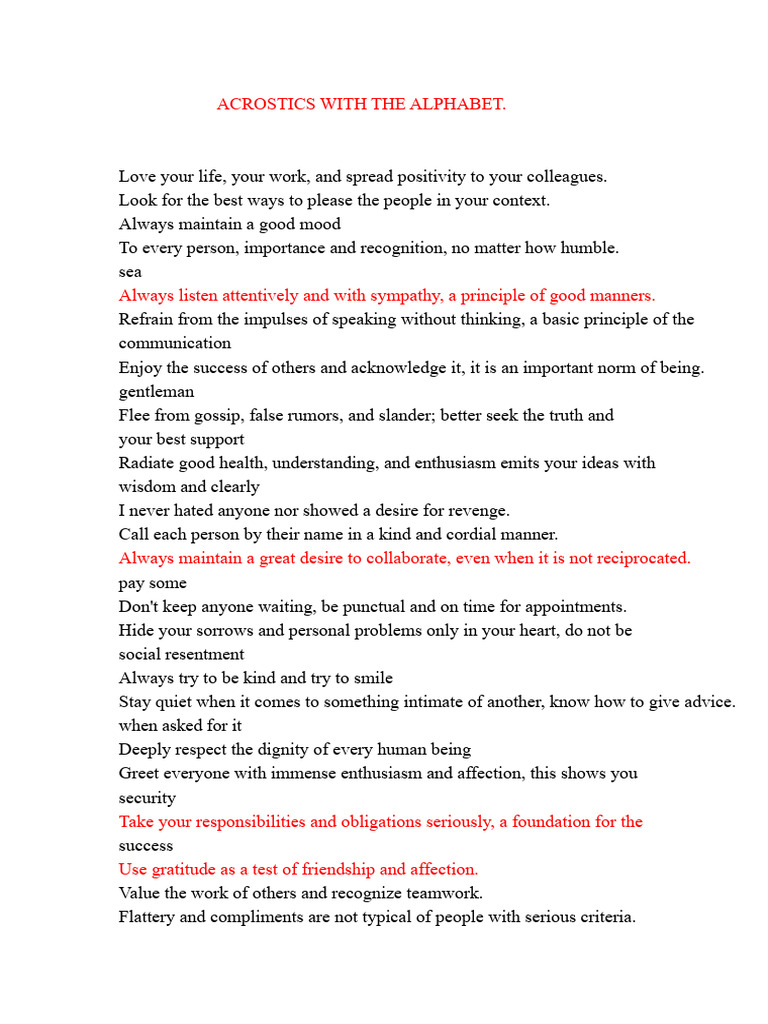 Acrostics With The Alphabet | PDF