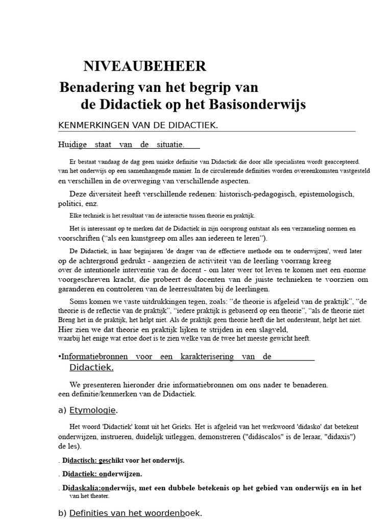 Benadering Van Het Begrip Didactiek Op Het Vroegschoolse Niveau | PDF