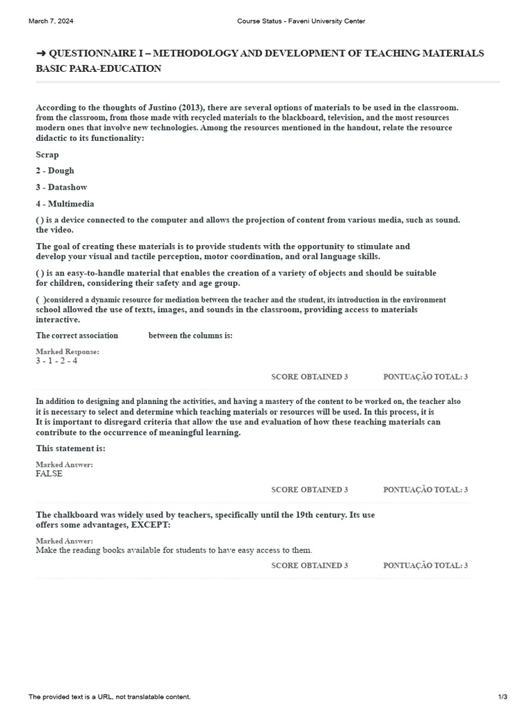 Questionnaire I - Methodology and Development of Teaching Materials For ...
