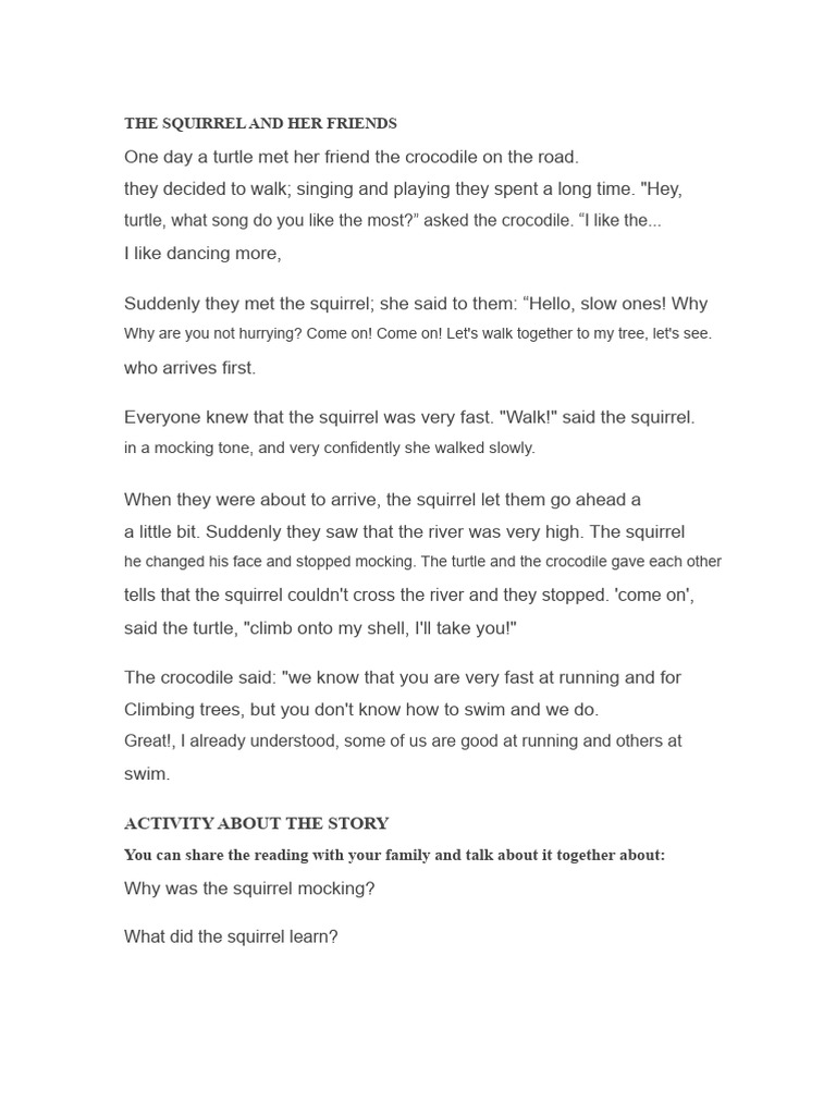 Squirrel and Friends: A Lesson in Teamwork | PDF