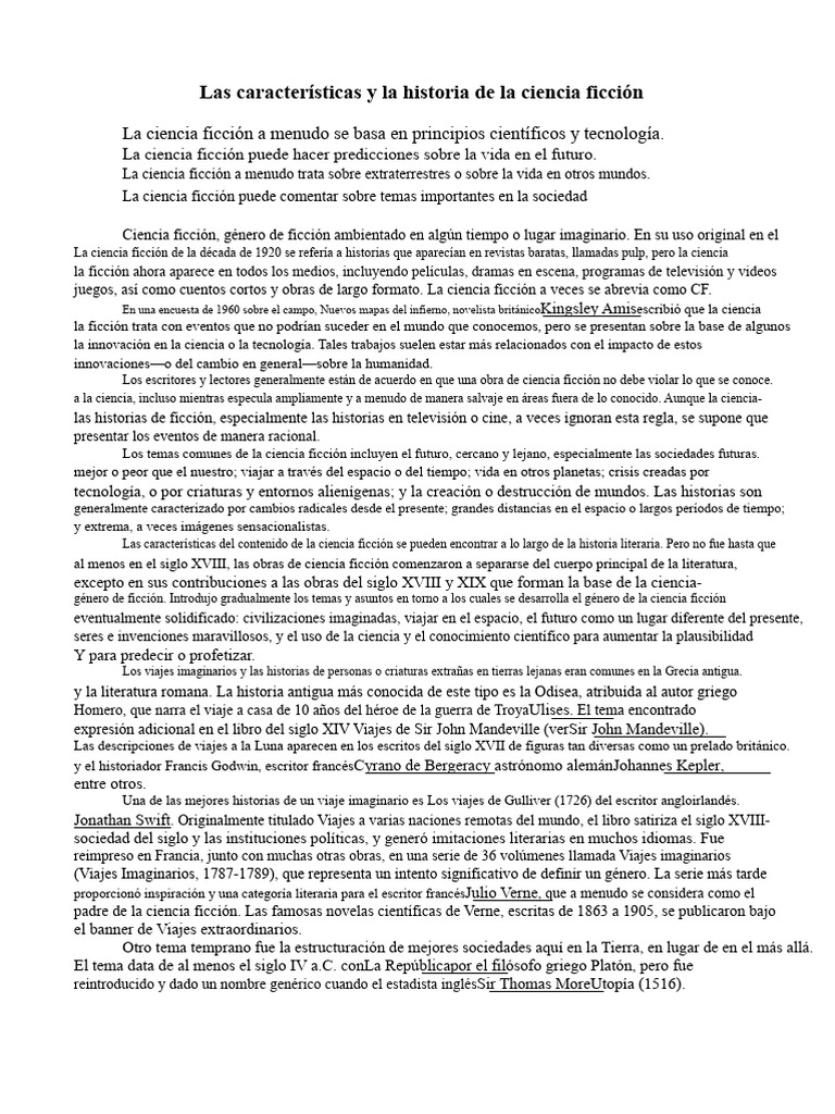Historia y características de la ciencia ficción | PDF | Ciencia ...