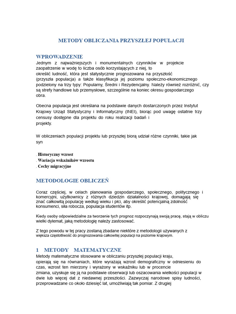 METODY OBLICZANIA PRZYSZŁEJ POPULACJI | PDF