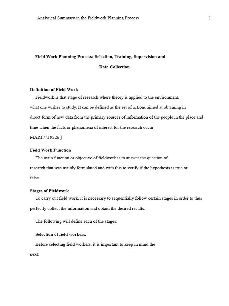 Fieldwork Planning Process Overview | PDF | Survey Methodology | Field ...