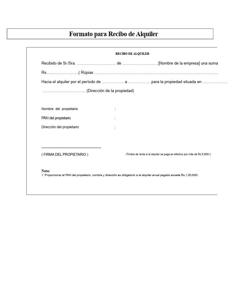 Formato de Recibo de Alquiler Detallado | PDF