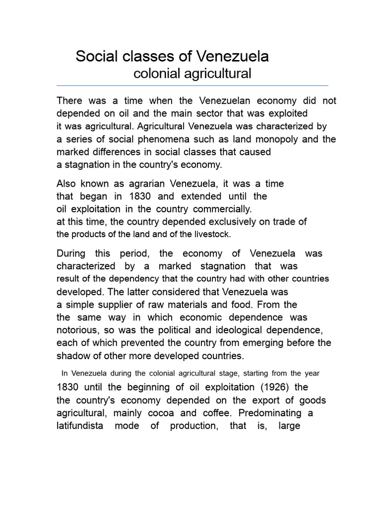Social classes of colonial agricultural Venezuela | PDF | Venezuela ...
