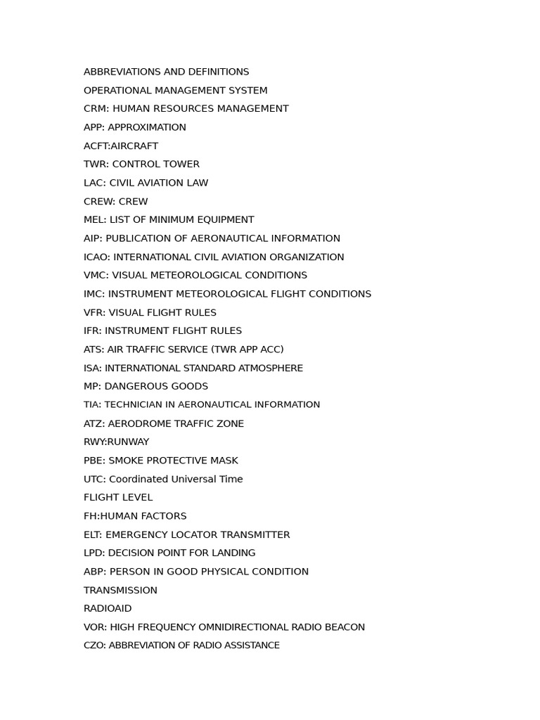 Abbreviations and Definitions | PDF | Instrument Flight Rules | Aviation
