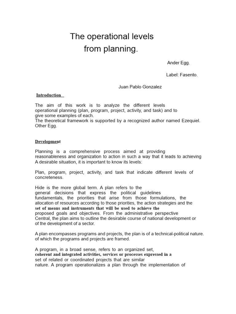 The Operational Levels of Planning | PDF | Goal | Cognition