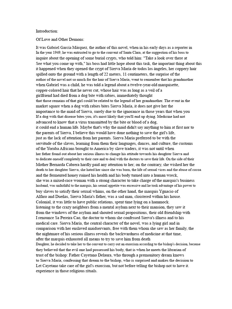 Introduction To Love and Other Demons. | PDF