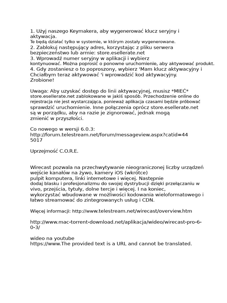 Aktywacja Wirecast W Wersji 6 | PDF