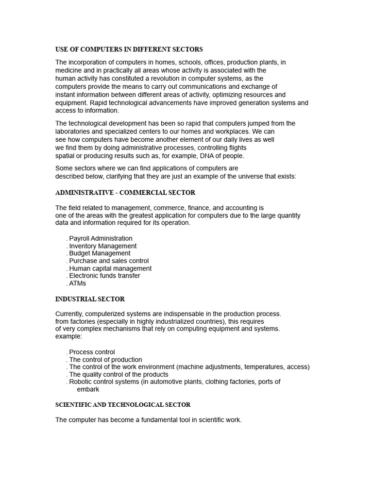 Use of Computers in Different Sectors | PDF | Multimedia | Simulation