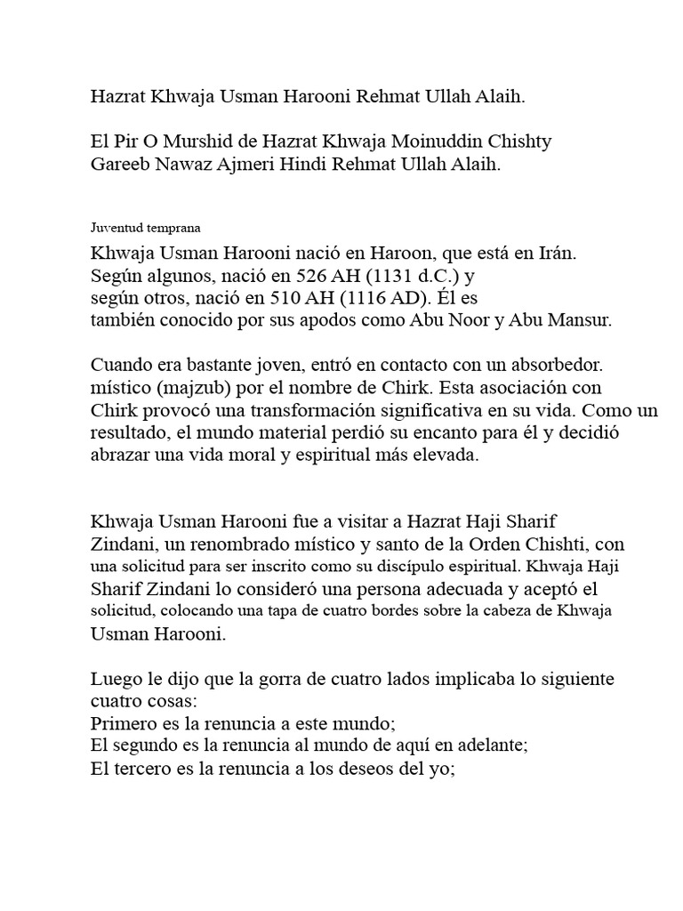 Vida y enseñanzas de Usman Harooni | PDF | Espiritualidad